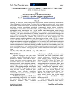 Analisis Pendidikan Karakter Melalui Living Values Education (LVE) Di Sekolah Dasar - UNUSA ...